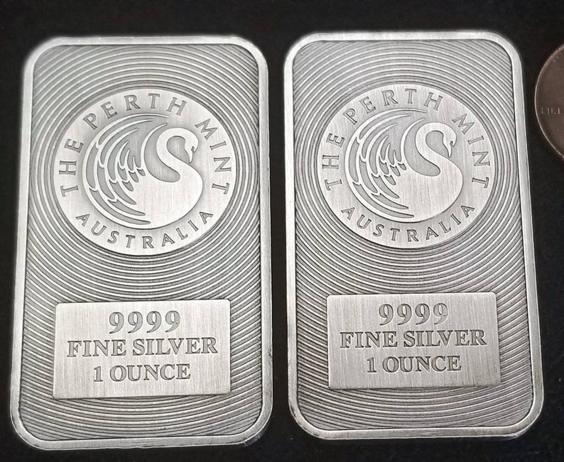 Two Perth Mint Kangaroo Bars, Each Bar is 1 Troy Ounce of Antiqued ...