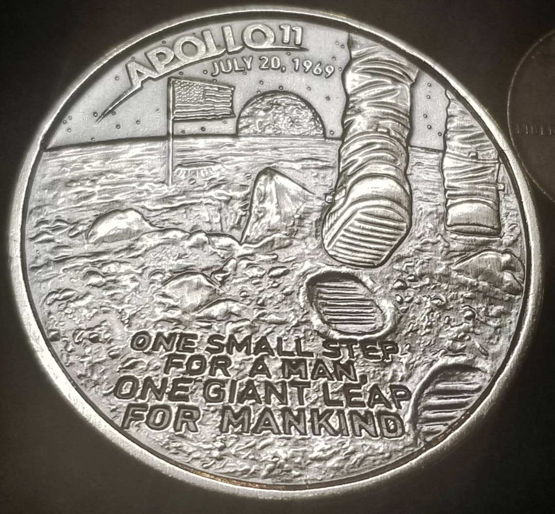 Appollo 11 Moon Landing, 1 Troy Ounce of Antiqued .999 Fine Silver ...