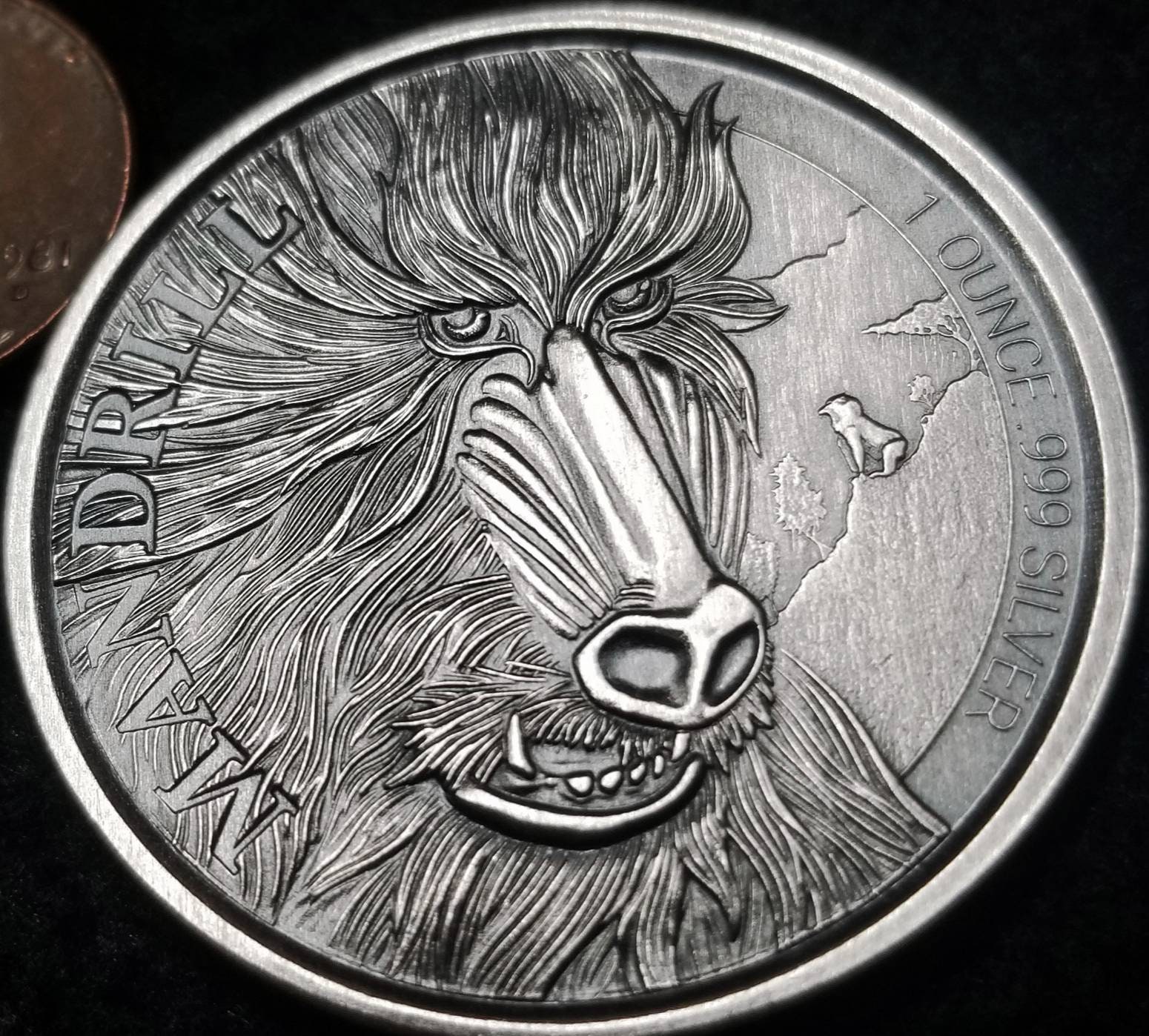 2020 Cameroon Mandrill Monkey, 1 Troy Ounce of .999 Antiqued Silver ...