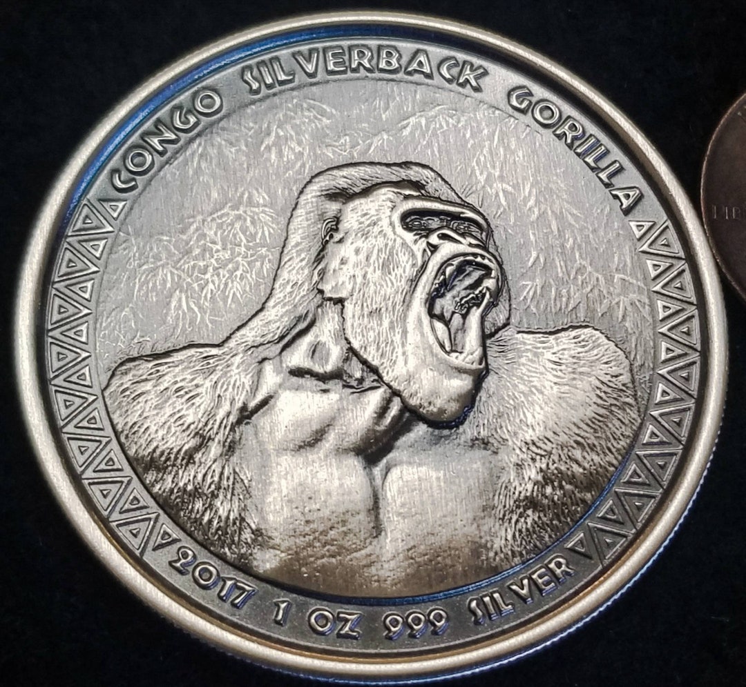 2017 Congo Silverback Gorilla , 1 Troy Ounce of .999 Antiqued Silver ...