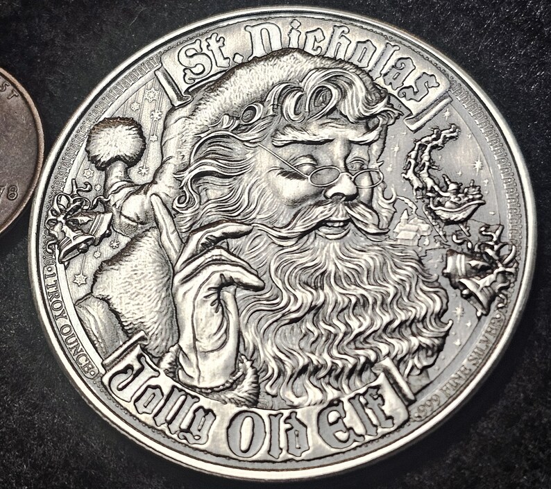 Saint Nicholas, Jolly Old Elf! 1 Troy Ounce of 99.9 Fine Antiqued ...