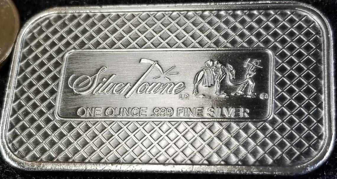Silvertowne Retro Prospector Bar, 1 Troy Ounce of .999 Antiqued Fine ...