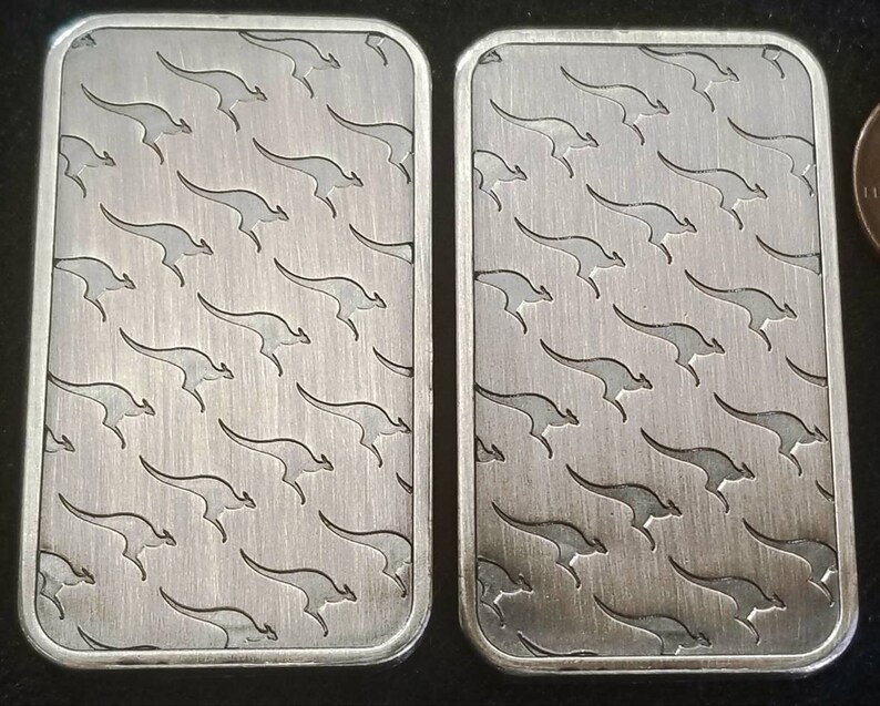Two Perth Mint Kangaroo Bars, Each Bar is 1 Troy Ounce of Antiqued ...