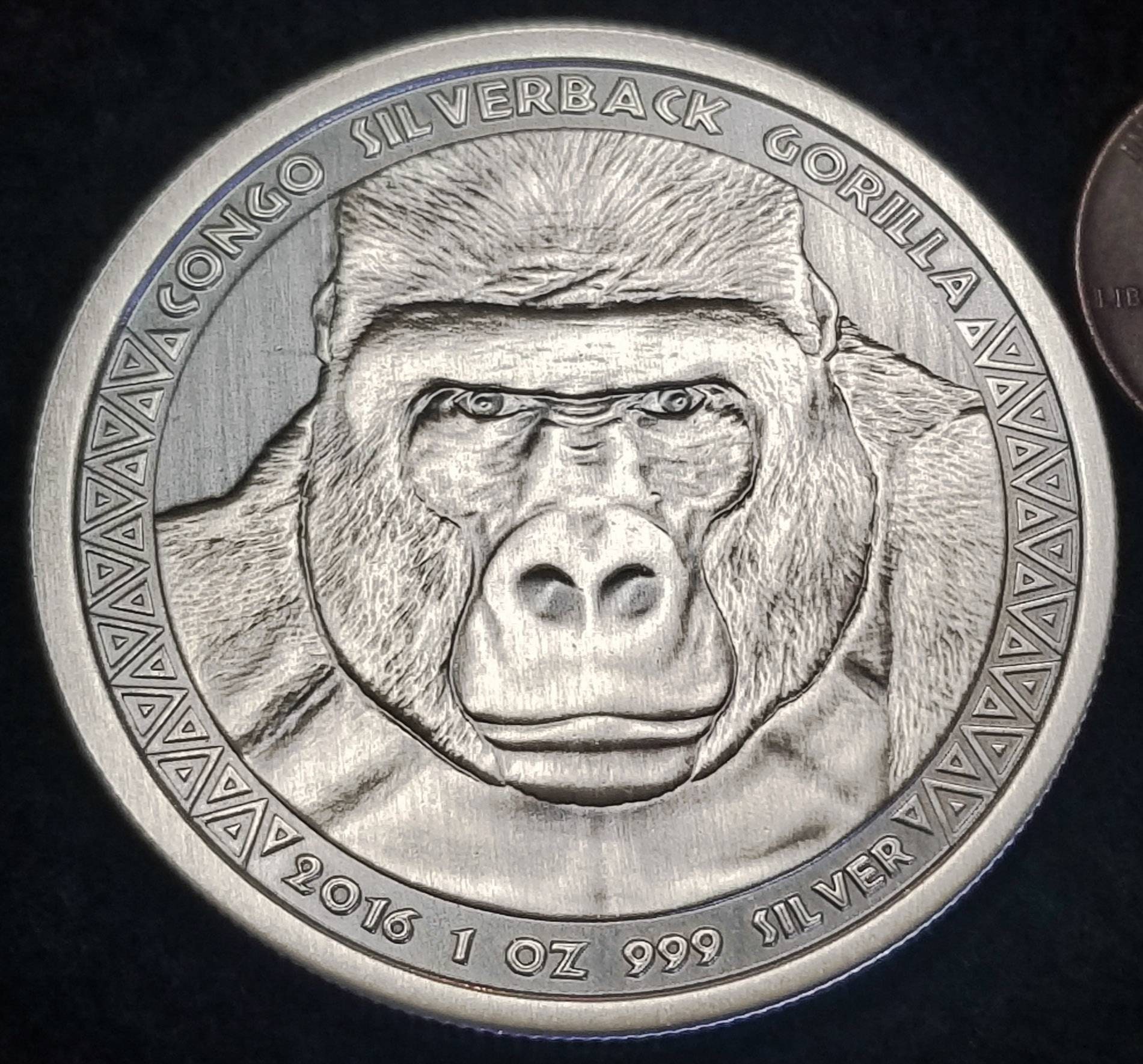 2016 Congo Silverback Gorilla , 1 Troy Ounce of .999 Antiqued Silver ...