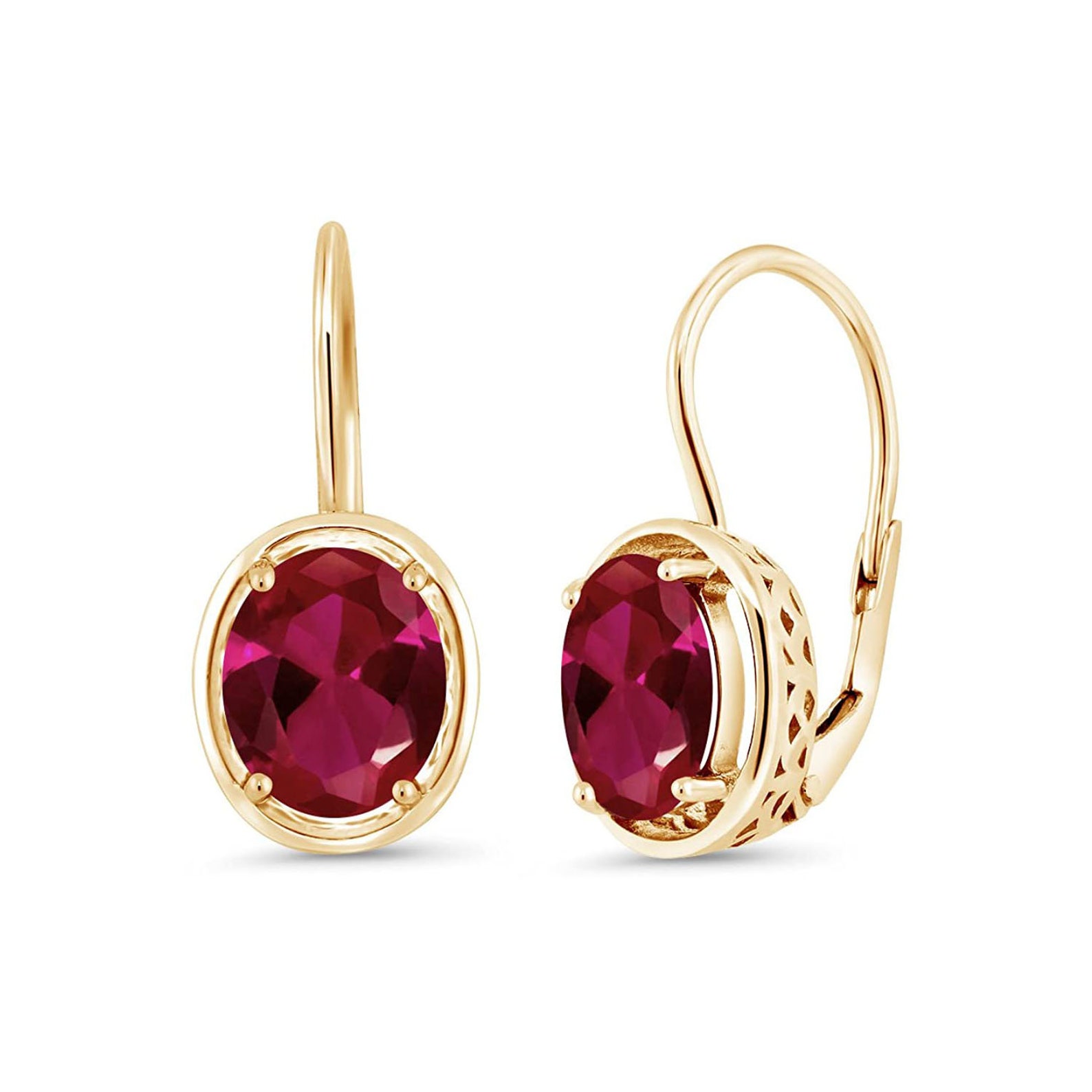 4.0 CT Oval Created Ruby Lever Back Earrings Gold Plated 925 Sterling ...
