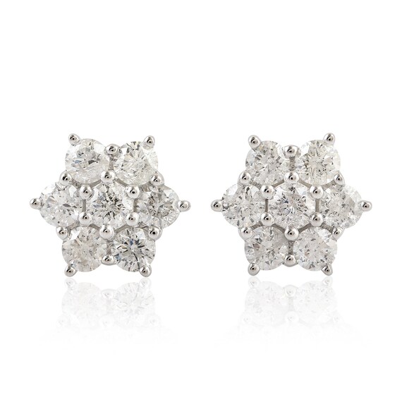 Pressure-Set Diamond Cluster Stud Earrings 14k White Gold | Etsy