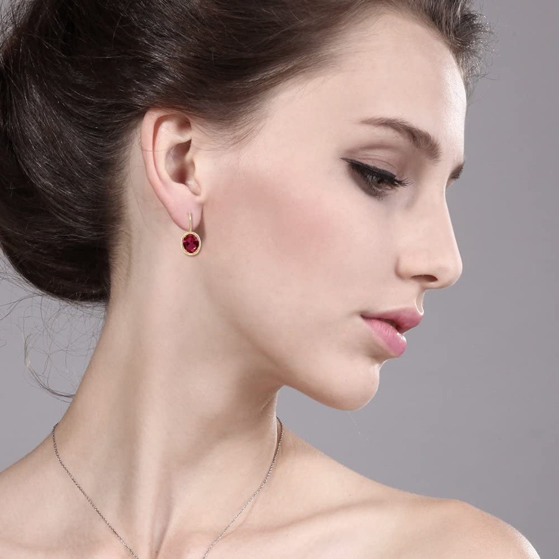4.0 CT Oval Created Ruby Lever Back Earrings Gold Plated 925 Sterling ...