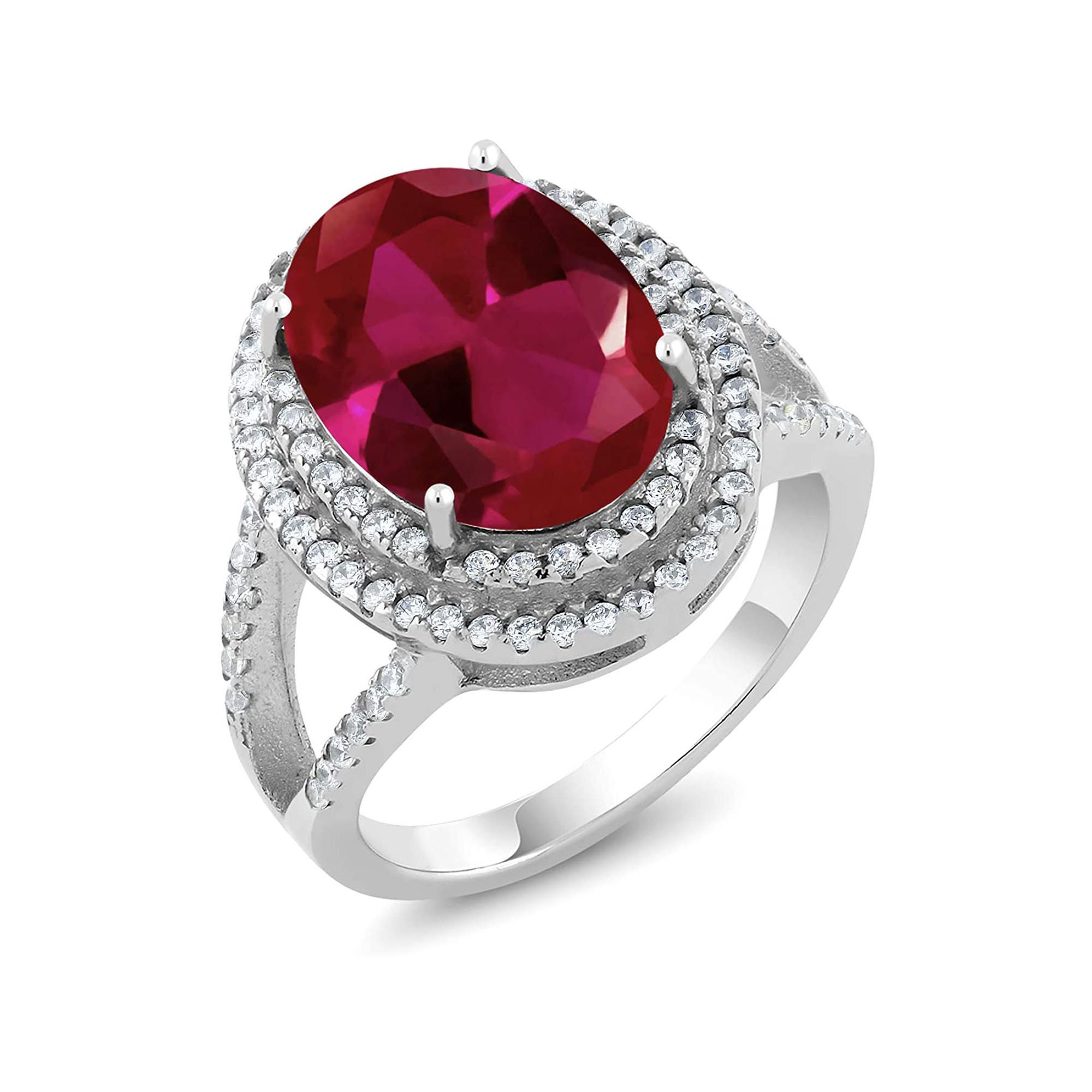 Simulated Oval Ruby Cocktail Ring With Cubic Zirconia 925 Sterling ...