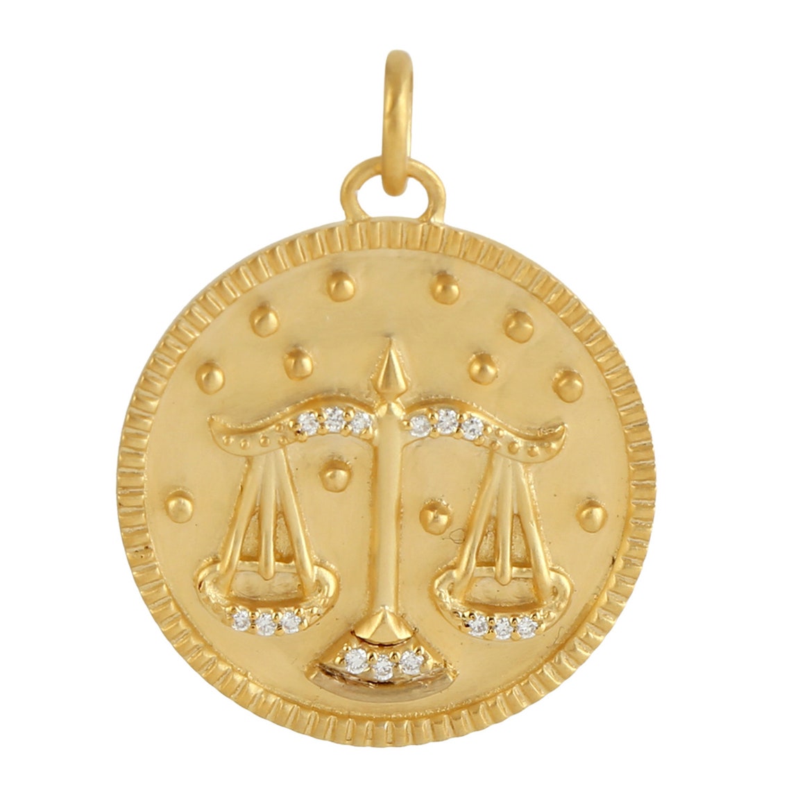 Libra Medallion Pendant, Real Diamond Libra Pendant, 14k Yellow Gold ...