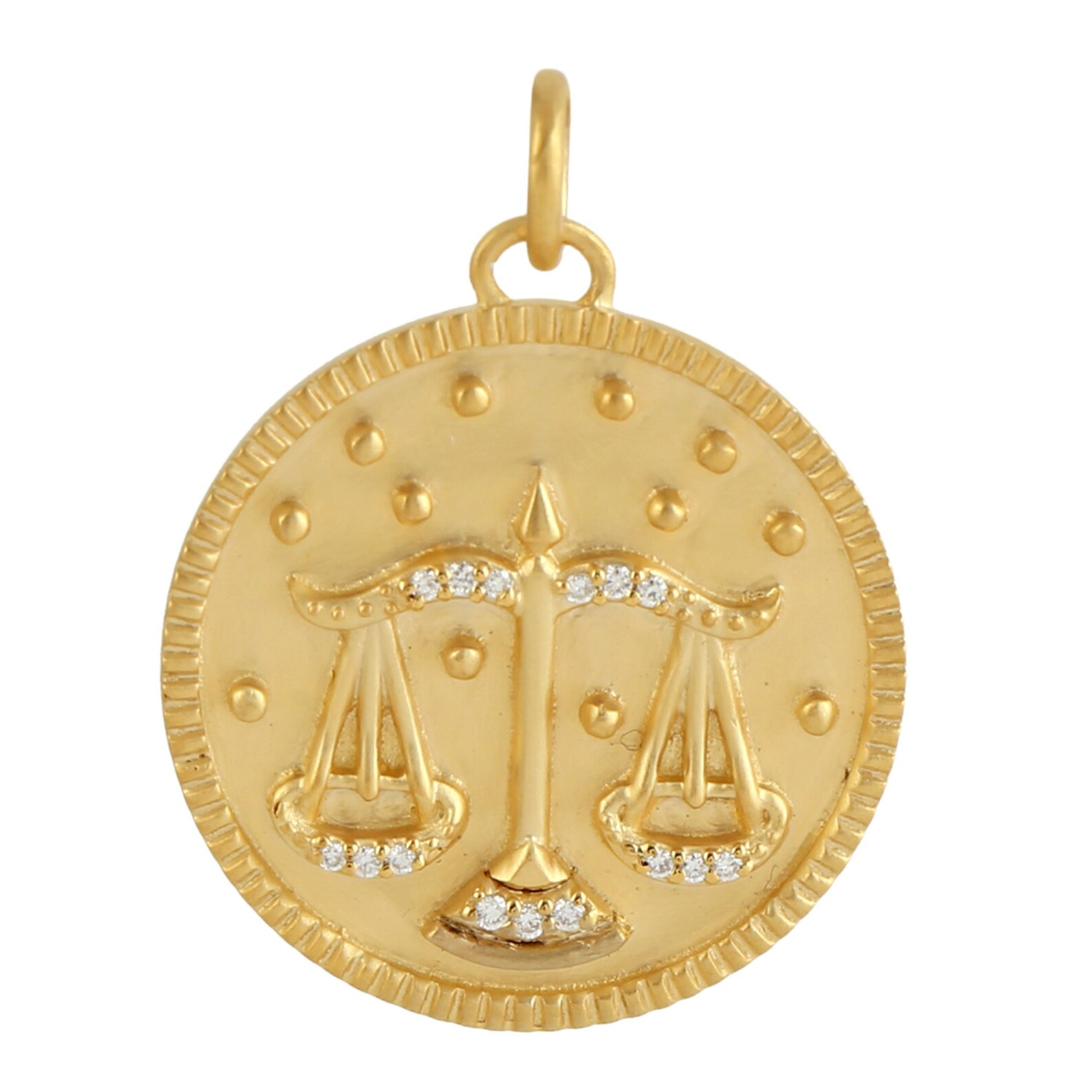 Libra Medallion Pendant, Real Diamond Libra Pendant, 14k Yellow Gold ...