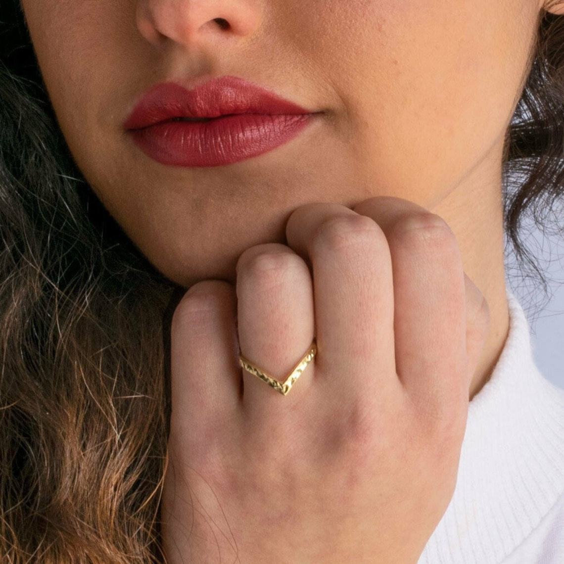 Handmade Engraved V Shape Ring Solid 14k Yellow Gold - Etsy