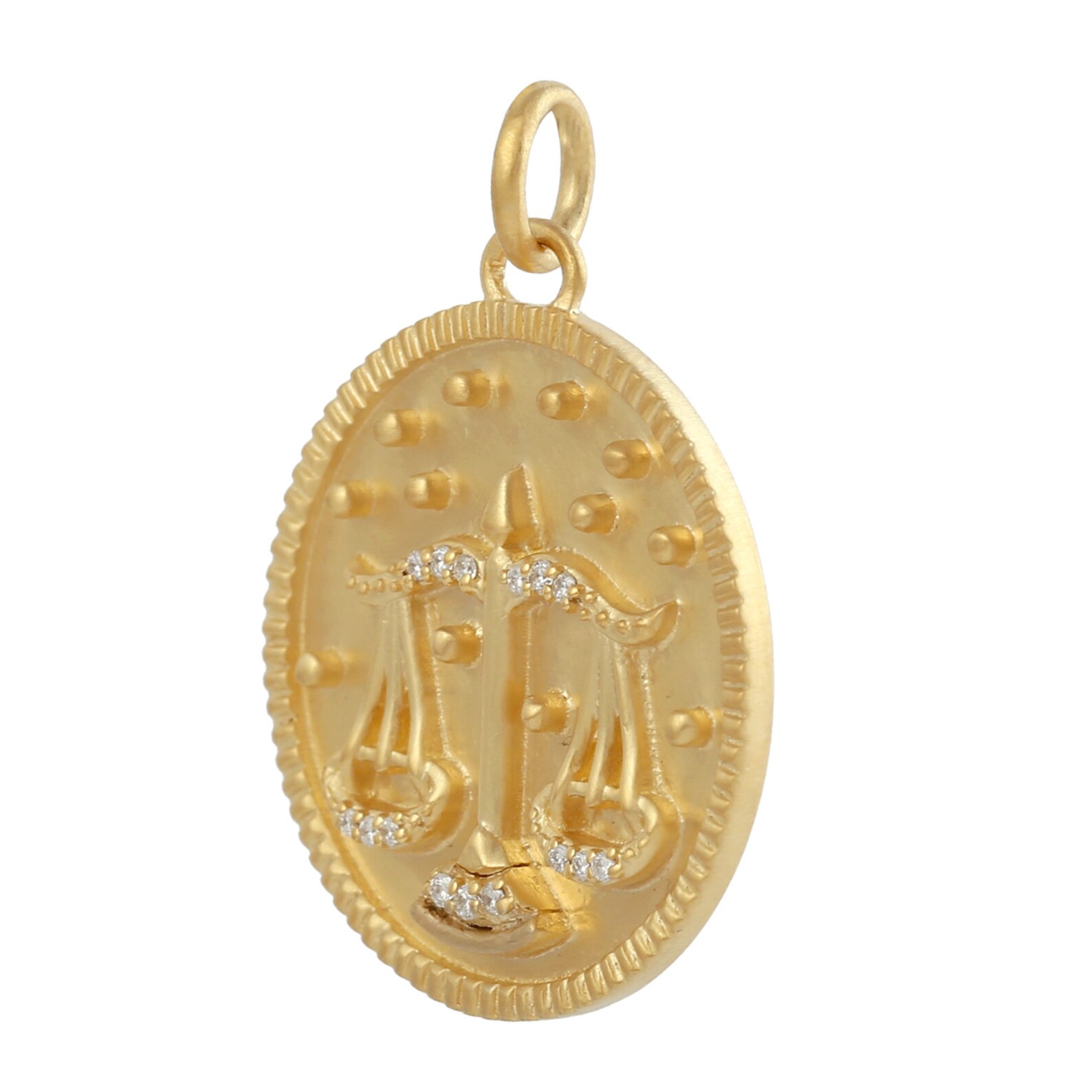 Libra Medallion Pendant, Real Diamond Libra Pendant, 14k Yellow Gold ...