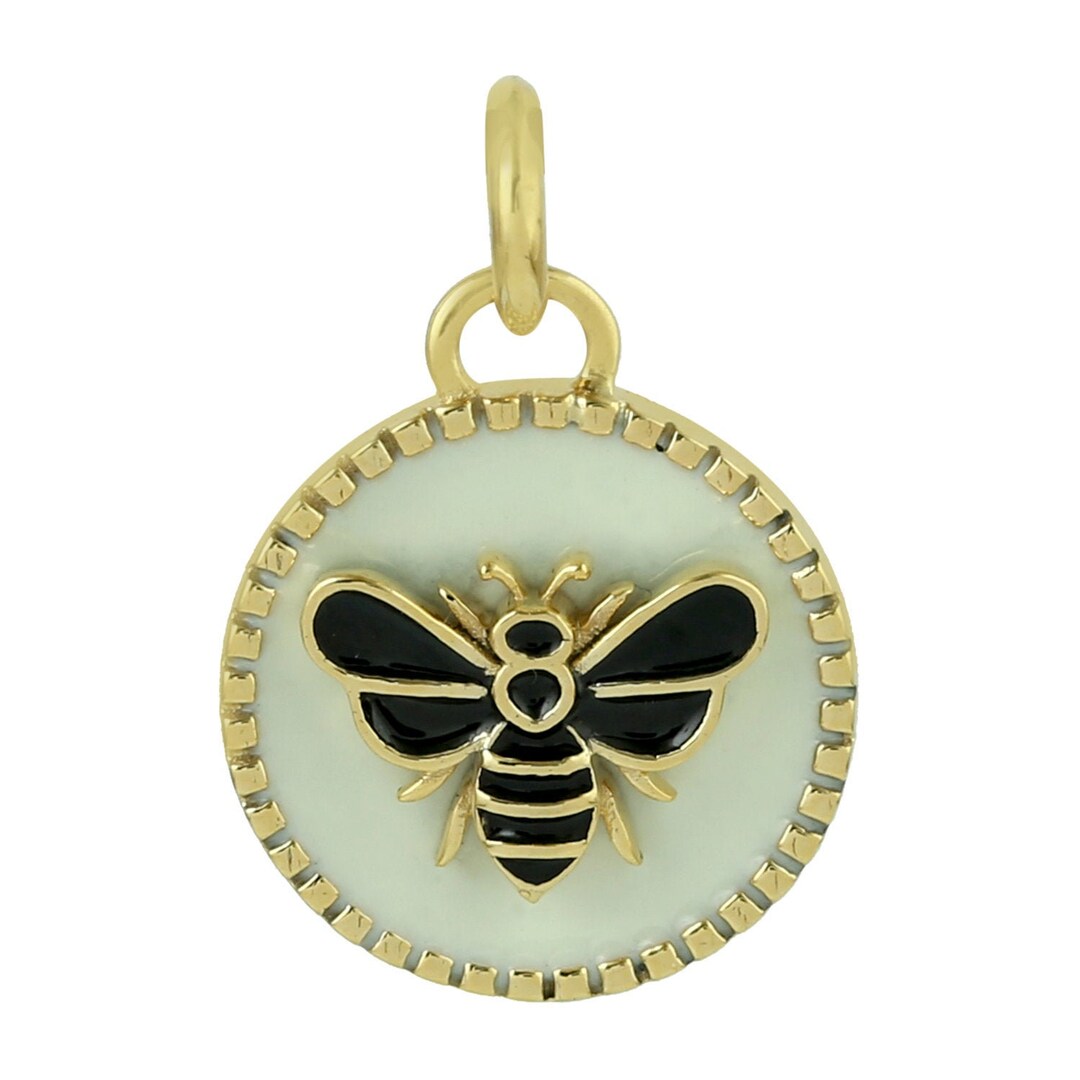 14k Solid Yellow Gold Honey Bee Disc Charm Pendant Enamel - Etsy