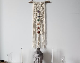 Macrame Wall Hanging With Rough Chakra Stones - Etsy