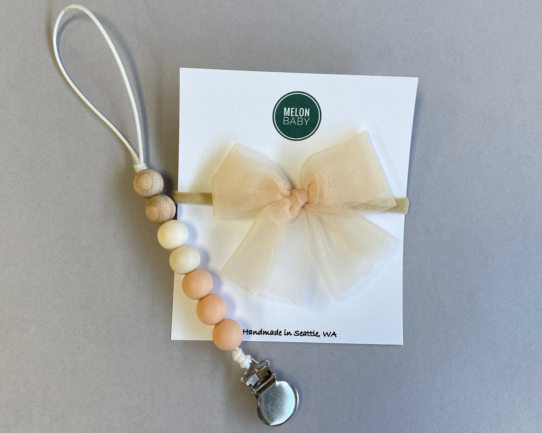 Ivory Cream Baby Hair Bow and Color Coordinated Pacifier Clip - Etsy