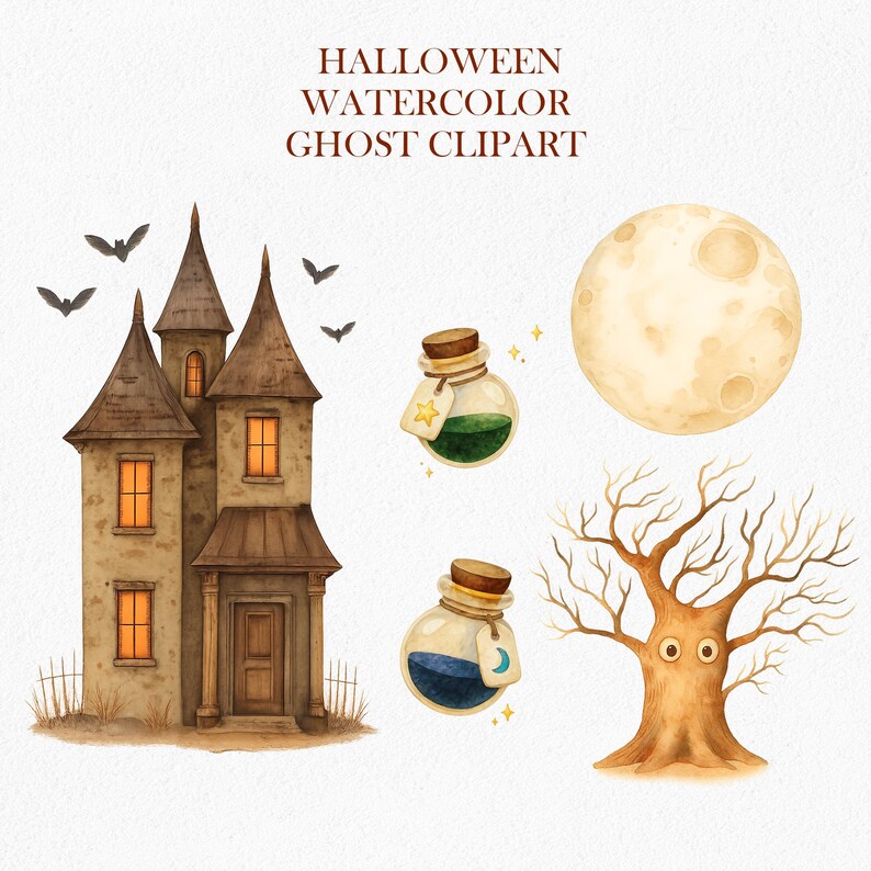 Watercolor Ghost Clipart Bundle – Cute Boho Halloween PNG Set With ...