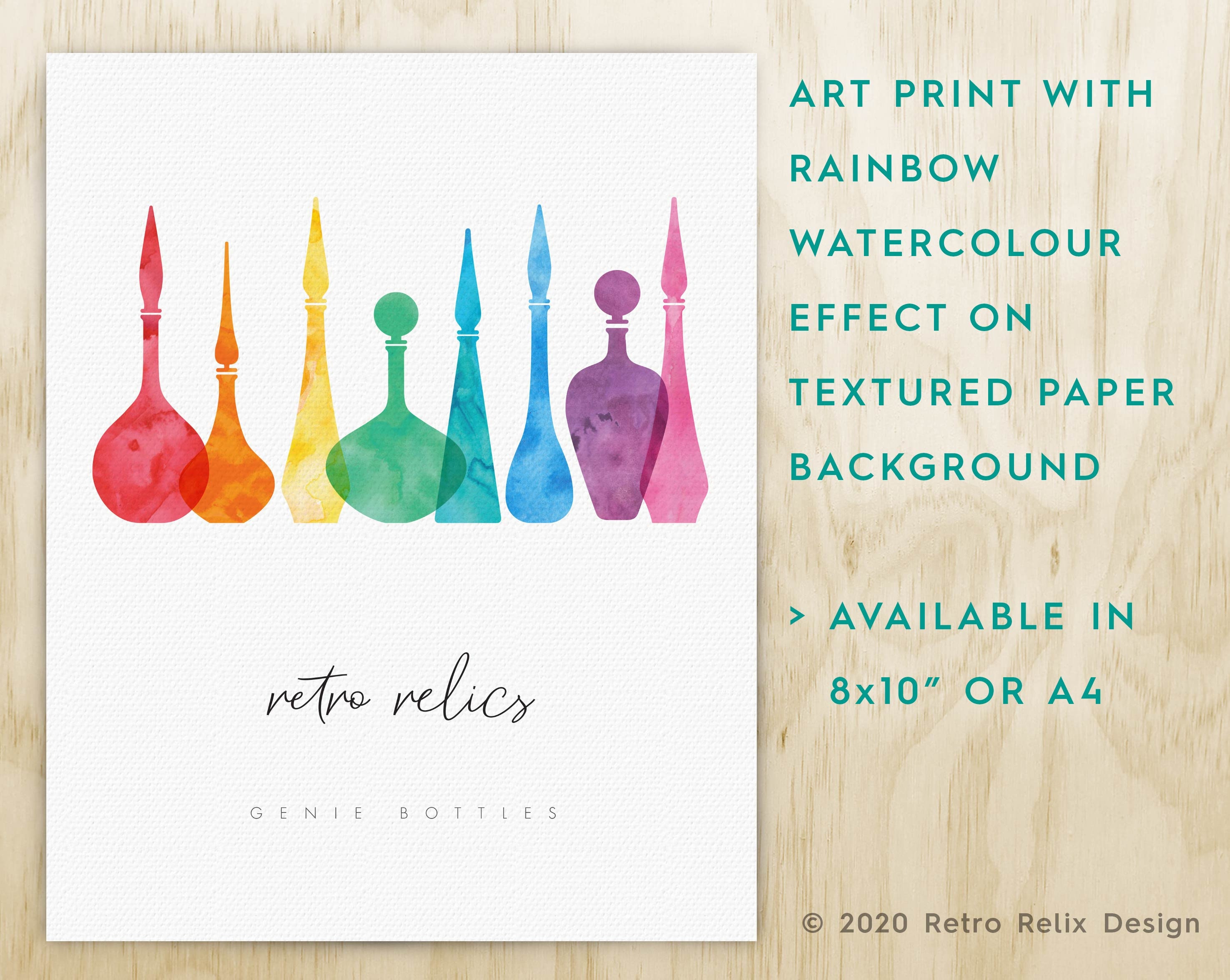 PRINTABLE Rainbow Genie Bottle Art Print | Instant Download, '60s Retro ...