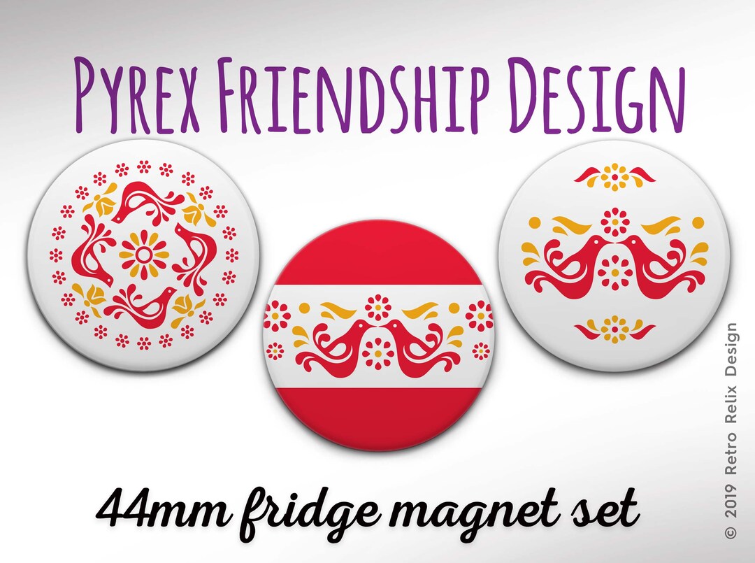 PYREX 44mm Fridge Magnets Set of 3 Vintage Designs in Friendship ...