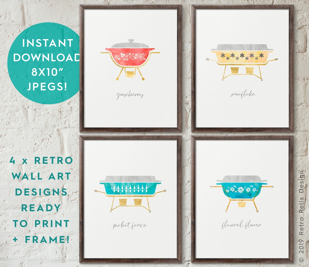 PRINTABLE Vintage Pyrex Set of 4 Designs | Instant Digital Download ...