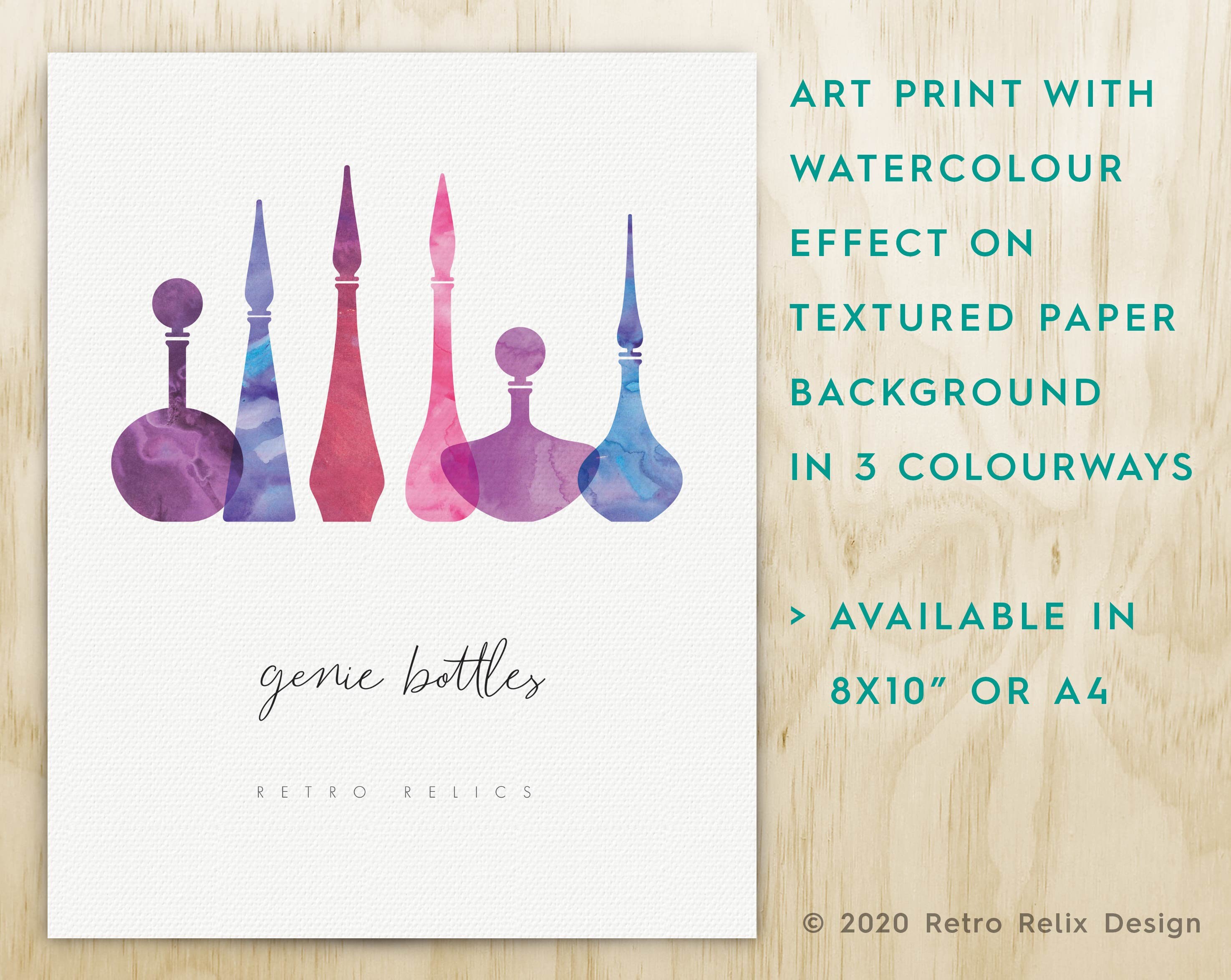 INSTANT DOWNLOAD Genie Bottle Art Prints | Printable 1960s Retro ...