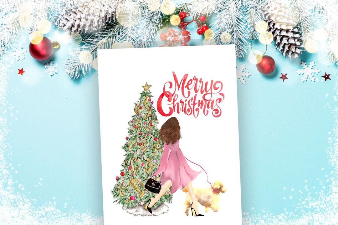 Girl With Goldendoodle Christmas Cards Fashion Illustration Cards Happy ...