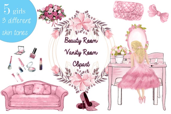 Pink Makeup Clip Art Vanity Clipart Fashion Clipart Fashion - Etsy