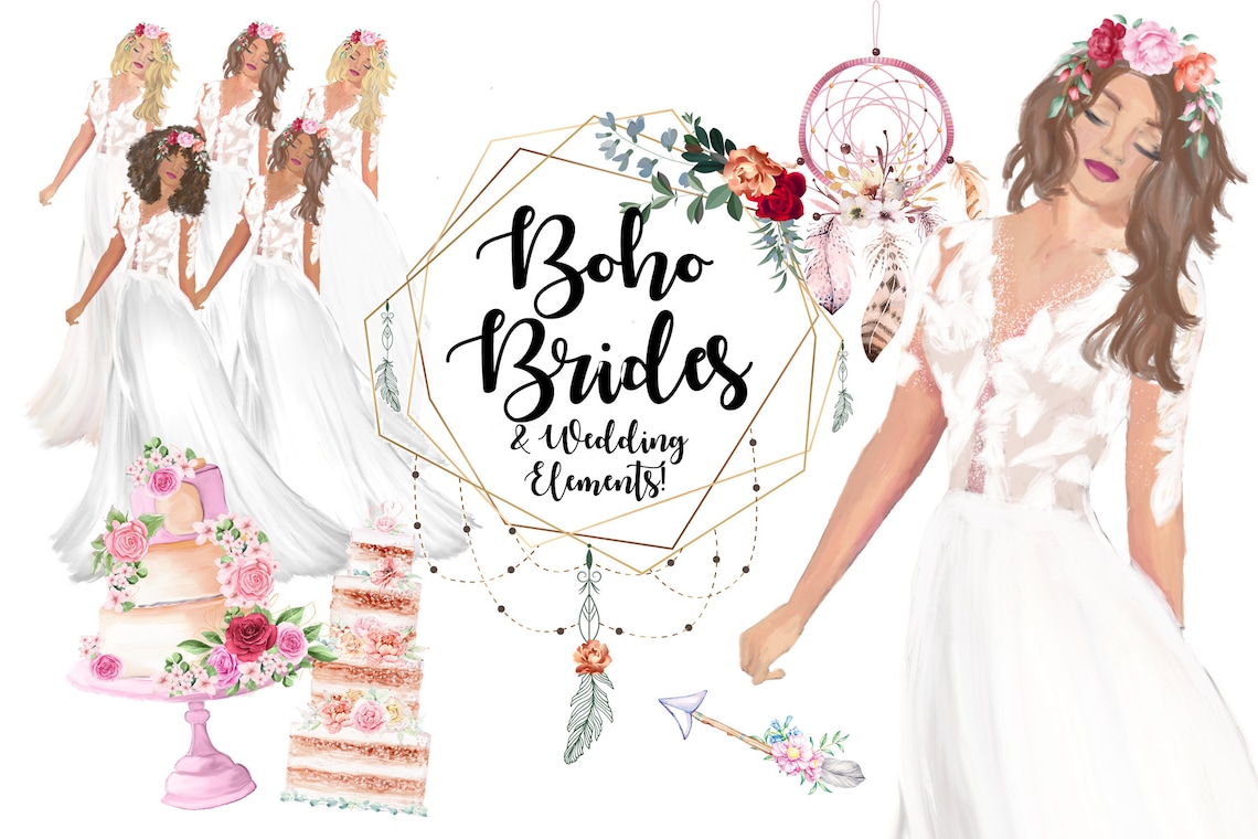 Boho Wedding Clipart Bridal Clipart Wedding Clipart Fashion - Etsy
