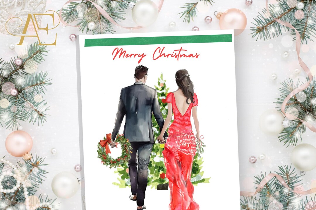 Personalized Couple Christmas Cards Couple With Wreath and Tree Stylish ...