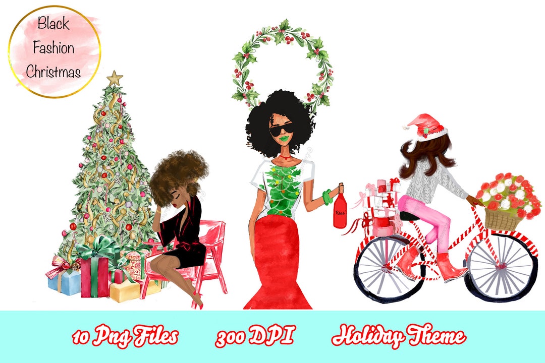 Black Christmas Clipart Black Fashion Art Png Files Holiday Fashion ...