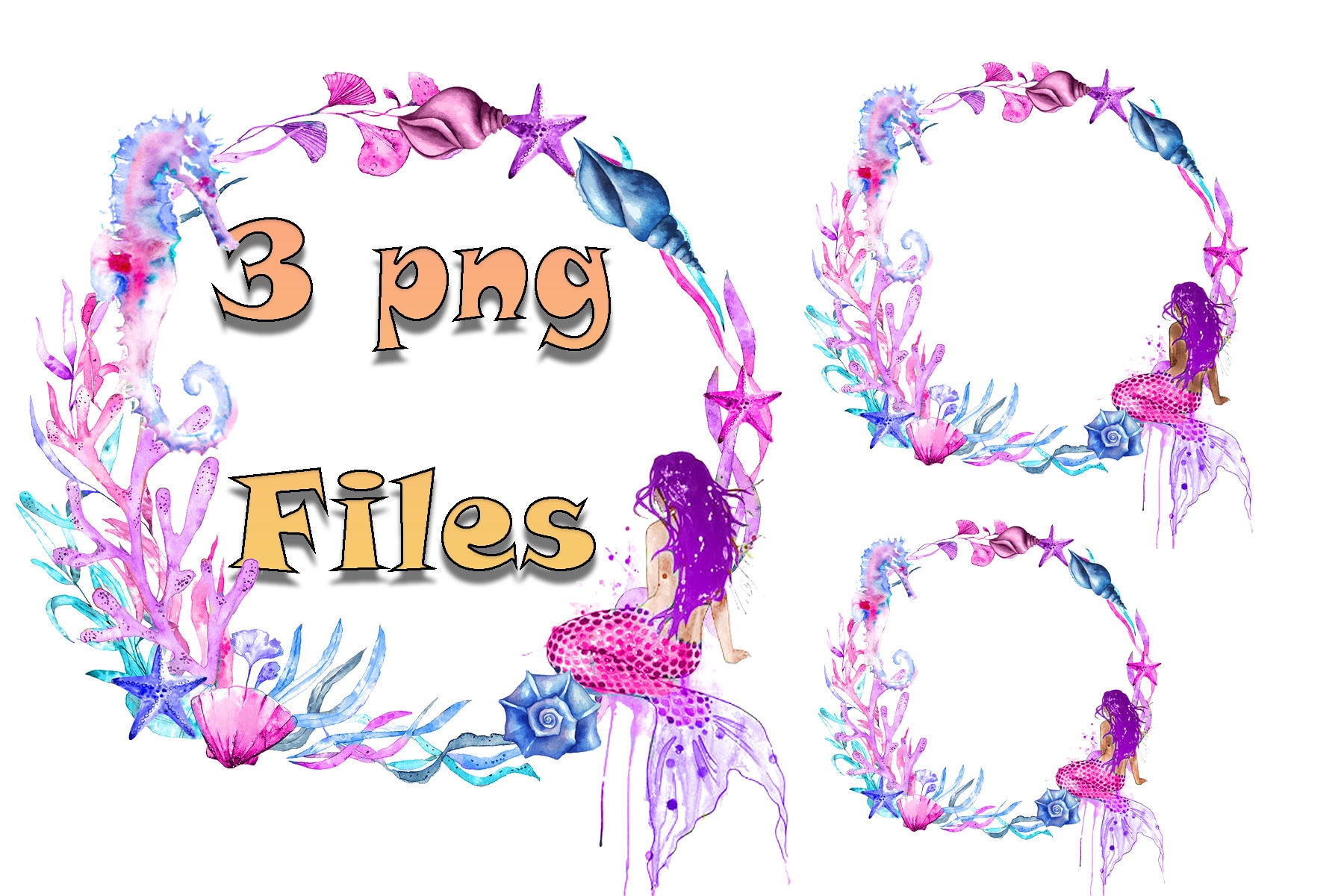 Mermaid Frame Clipart Mermaid Wreath Watercolor Mermaid - Etsy