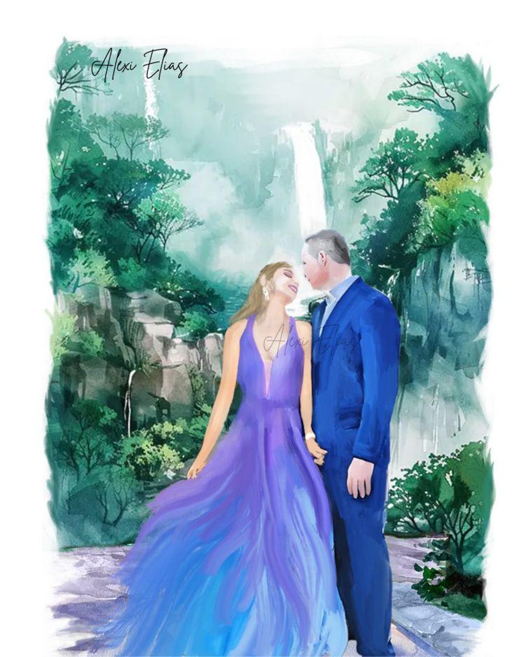 Custom Couple Illustration Hand Painted - Mixed Media, Ink, Watercolor ...