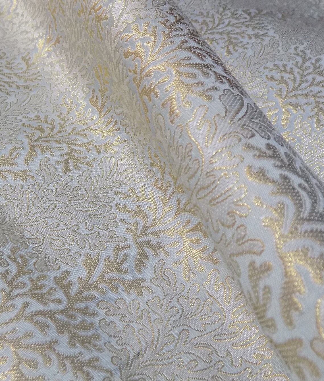 Brocade Fabric With Gold Floral Sold by the Yards- Light Silver and ...