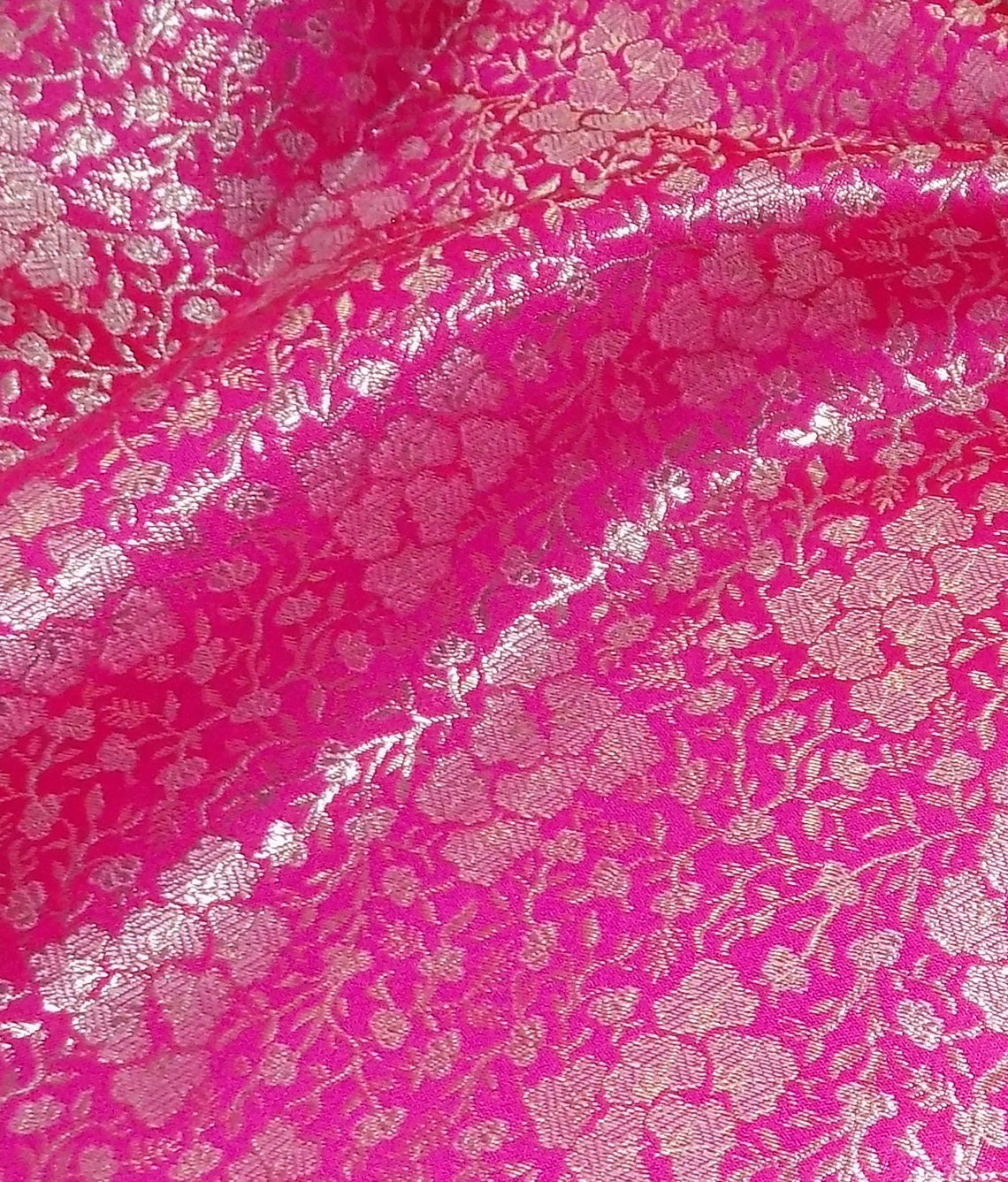 Amazing Fuchsia Color With Gold Floral Indian Brocade Fabric 70% Sale ...