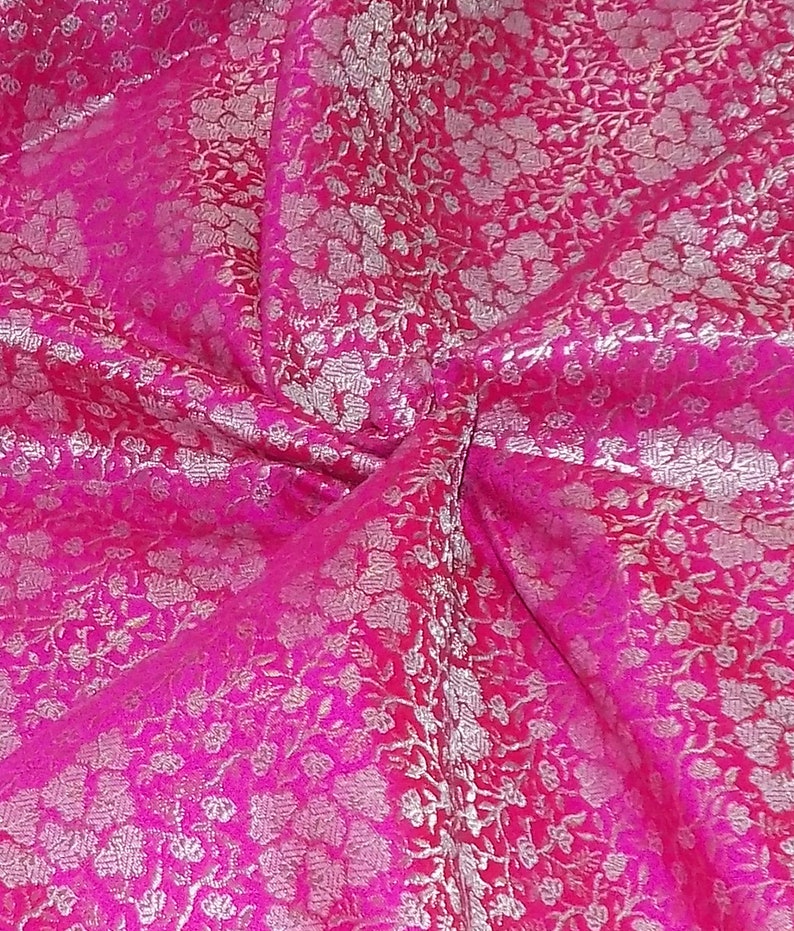 Amazing Fuchsia Color With Gold Floral Indian Brocade Fabric 70% Sale ...