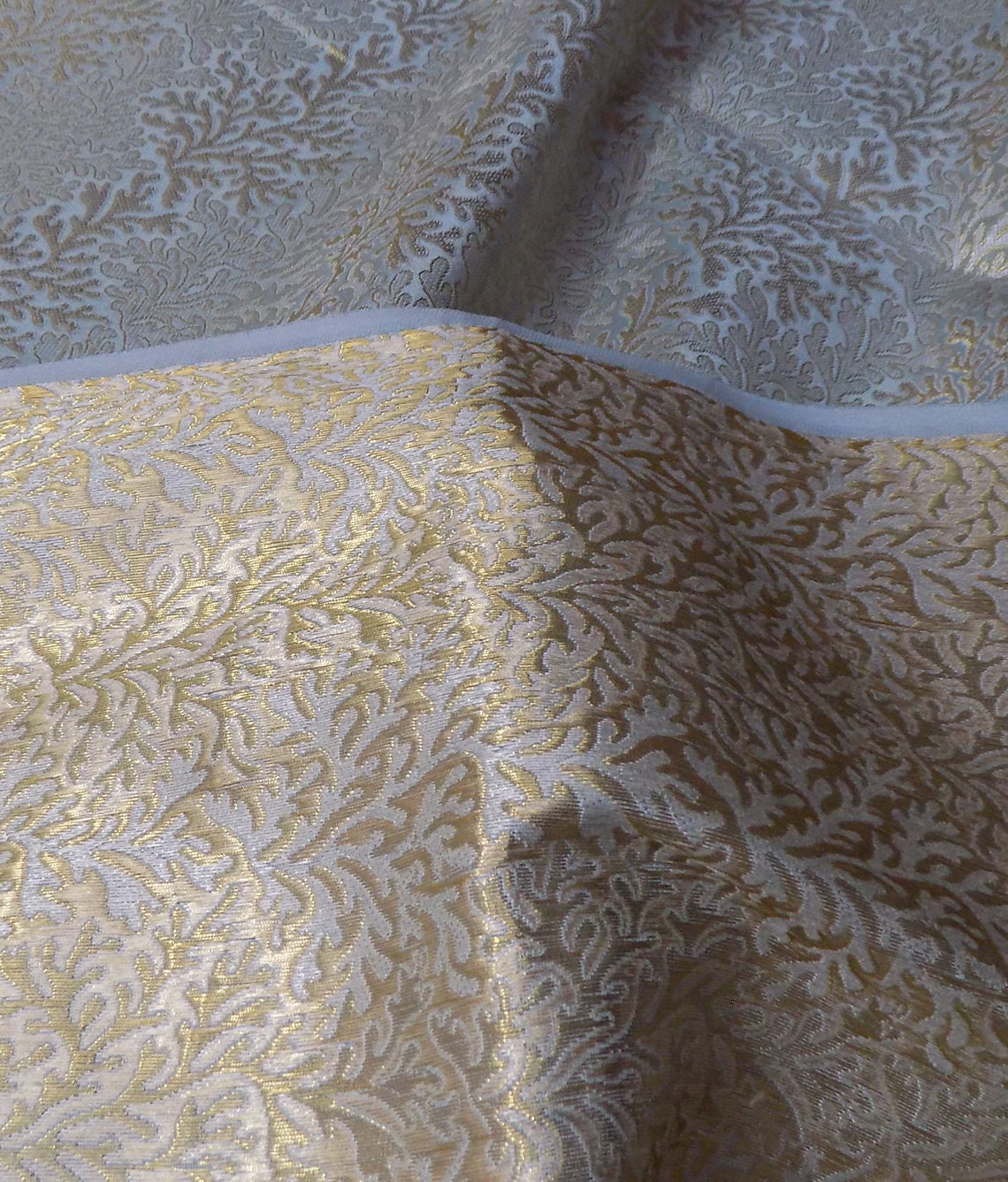 Brocade Fabric With Gold Floral Sold by the Yards- Light Silver and ...