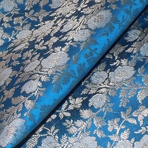 Brocade Fabric With Gold Floral Sold by the Yards- Blue and Gold ...