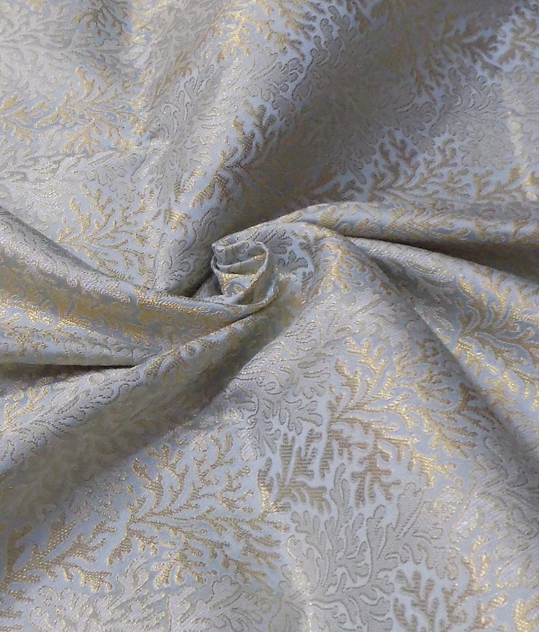 Brocade Fabric With Gold Floral Sold by the Yards- Light Silver and ...