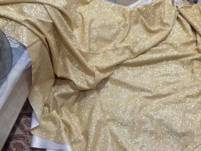 Amazing Gold Color Stretch Glimmer Fabric | Stretch Luxury Glitter ...