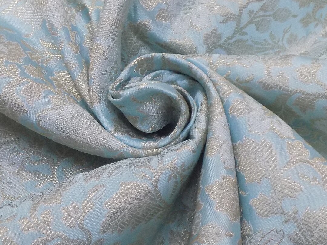 Amazing Brocade Fabric With Floral for Wedding Sky Blue Color - Indian ...