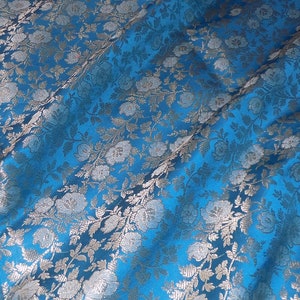 Brocade Fabric With Gold Floral Sold by the Yards- Blue and Gold ...