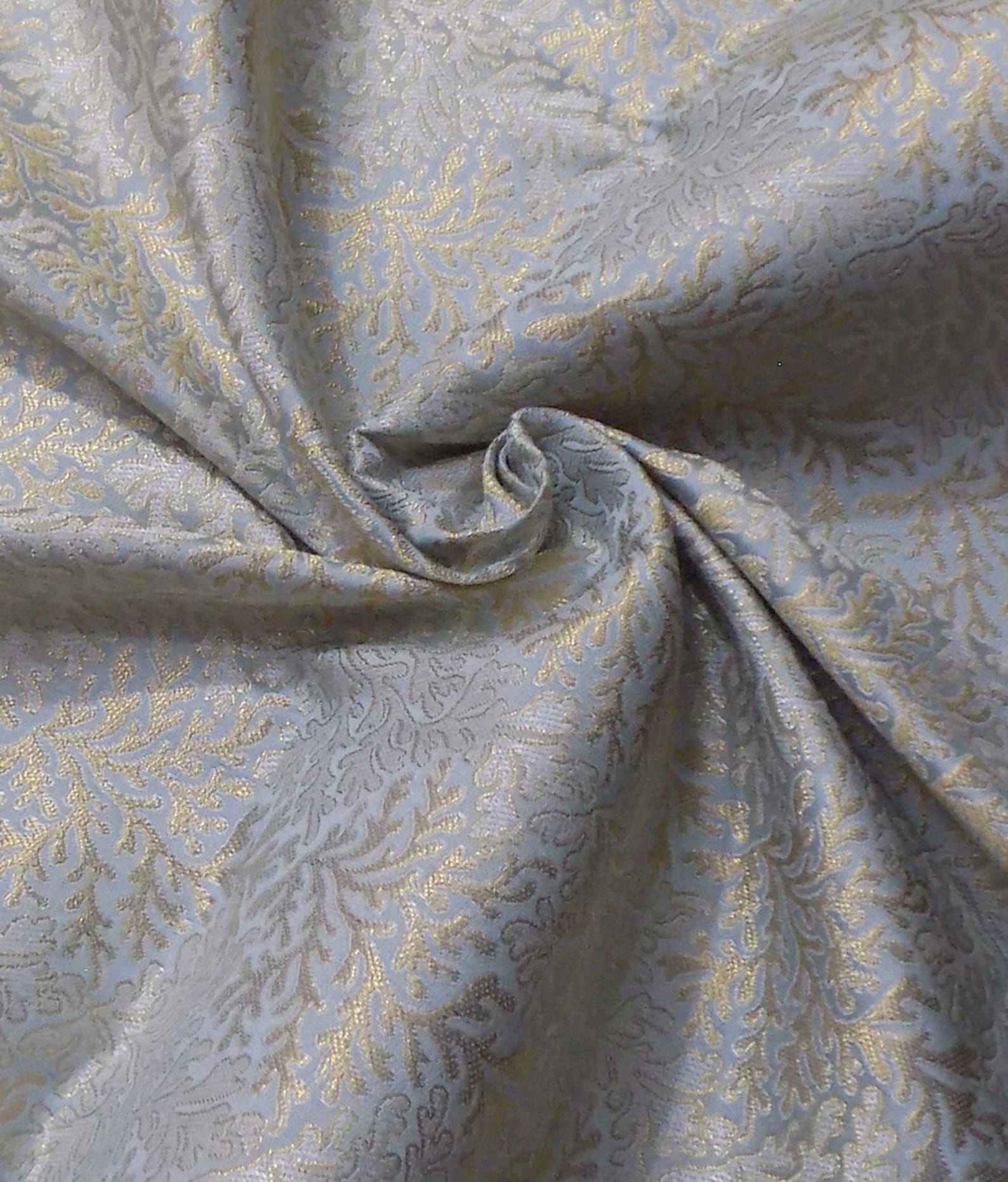 Brocade Fabric With Gold Floral Sold by the Yards- Light Silver and ...