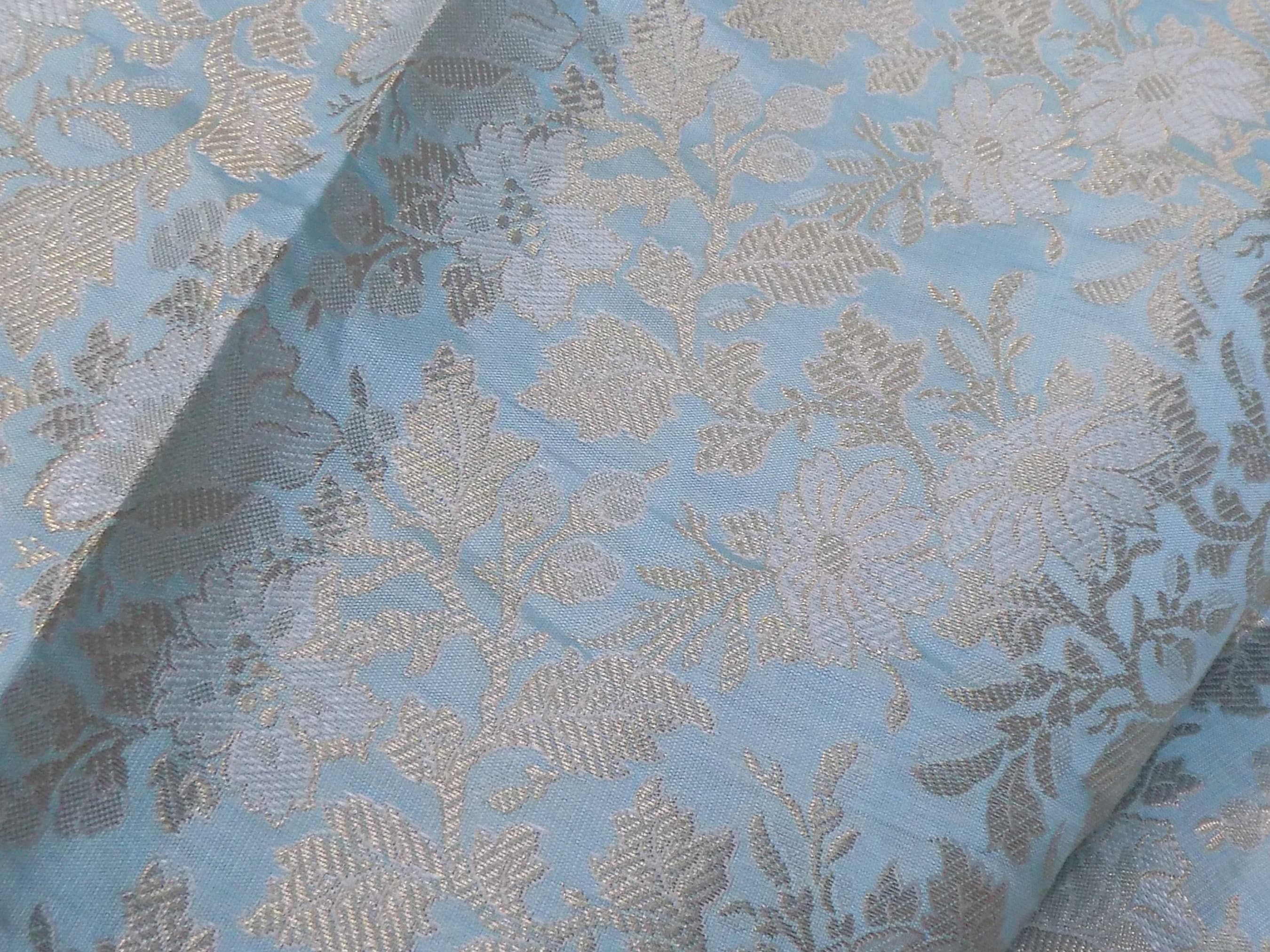Amazing Brocade Fabric With Floral for Wedding Sky Blue Color Indian ...