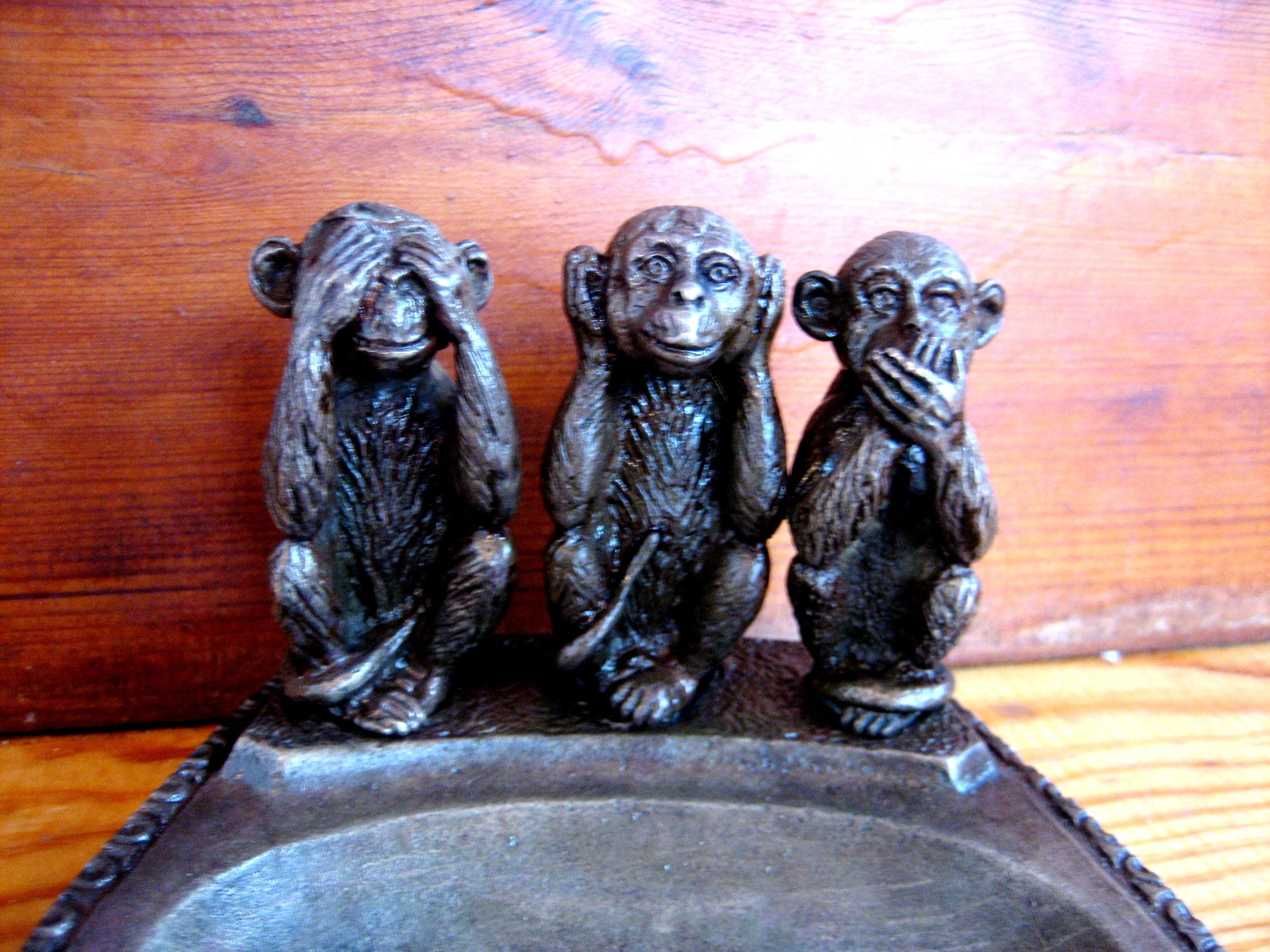 Antique Souvenir Bronze Ashtray wise Monkeys. - Etsy UK