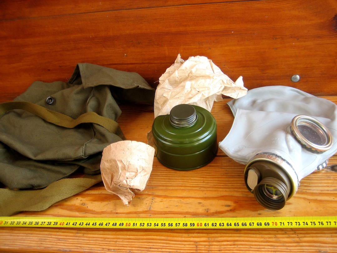 An Old Soviet Army Gas Mask With a Bag and a Can for Air Filtration ...
