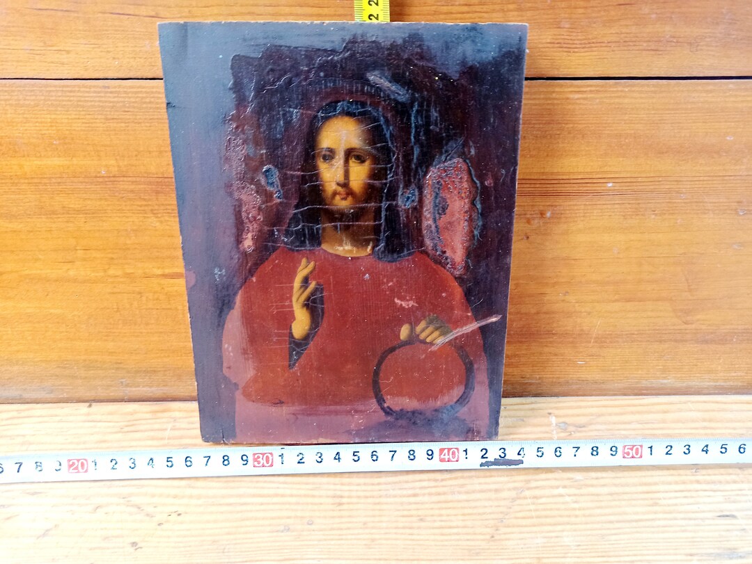 Ancient Icon of Jesus Christ, Painted With Oil Paints on Wood - 19th ...