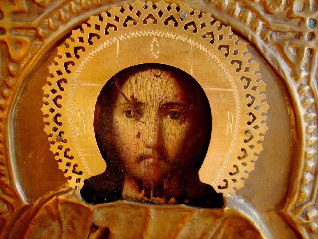 Old Russian Orthodox Icon Jesus Christ in a Bronze Setting, 19th ...