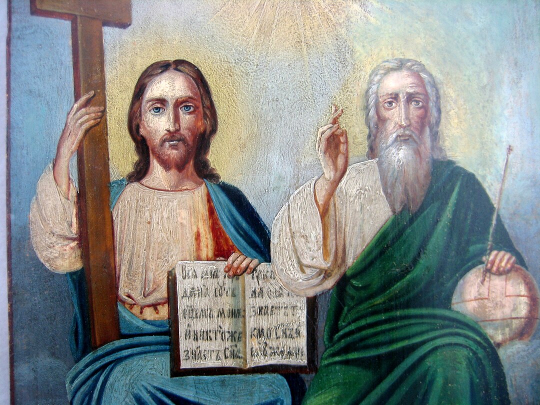An Old Icon of the holy Trinity Painted in Oil Paints on Wood XIX ...