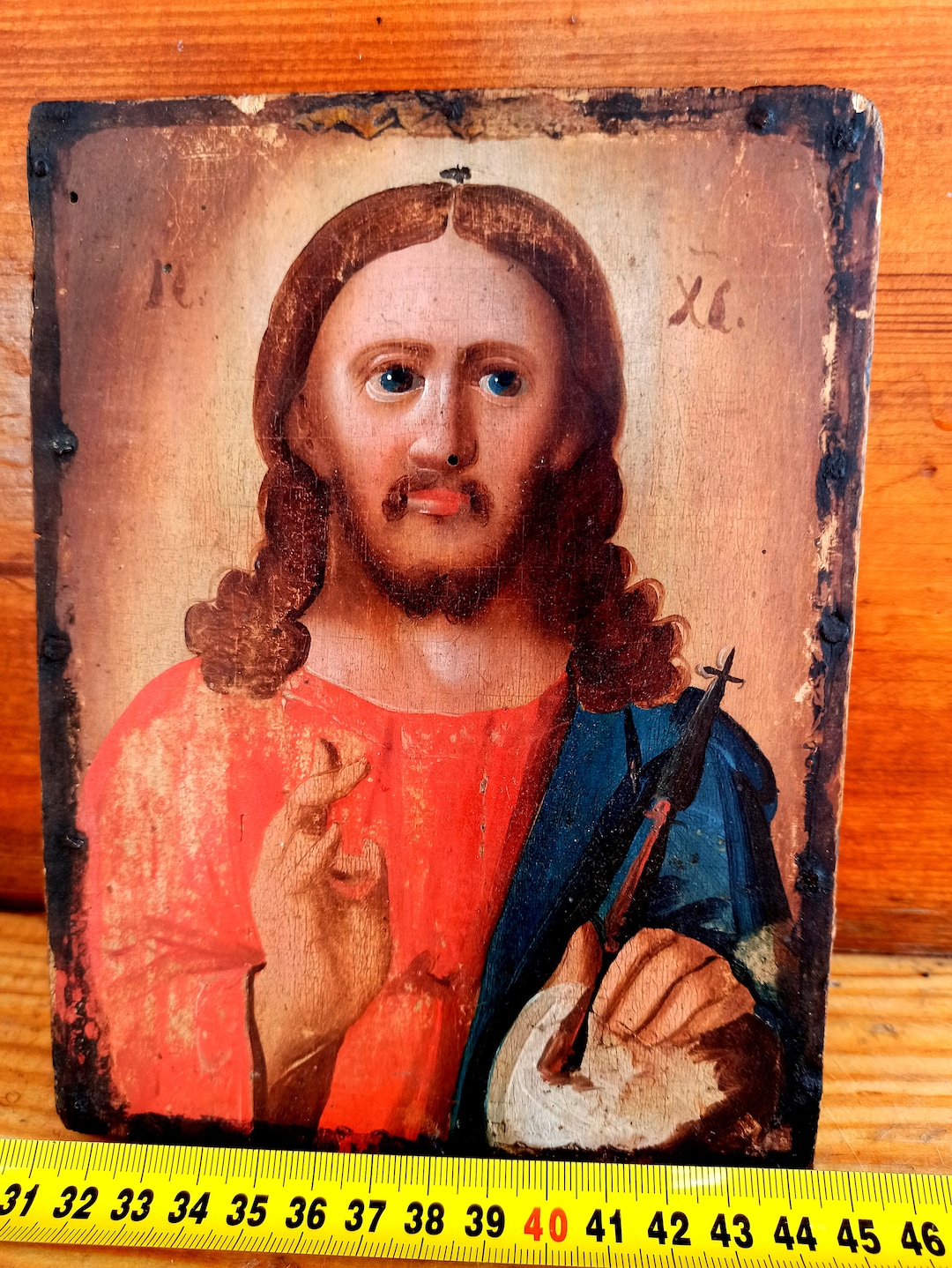 An Ancient Icon of Jesus Christ Painted in Oil Paints on Wood 19th ...
