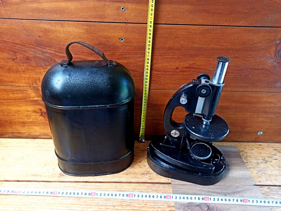 Vintage Microscope in a Native Metal Case of the Middle of the 20th ...
