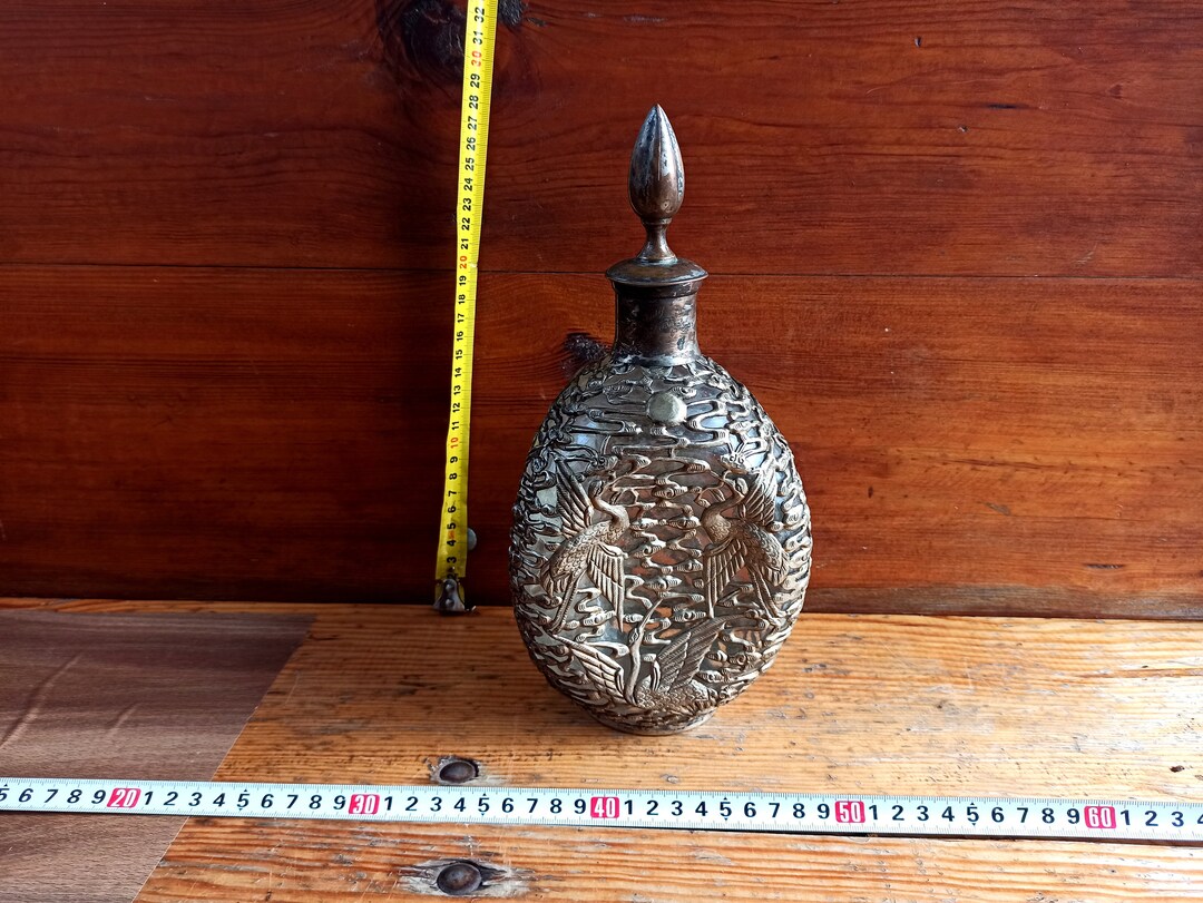 Antique Oriental Bottle (decanter), Covered With Bronze Lace - "storks ...